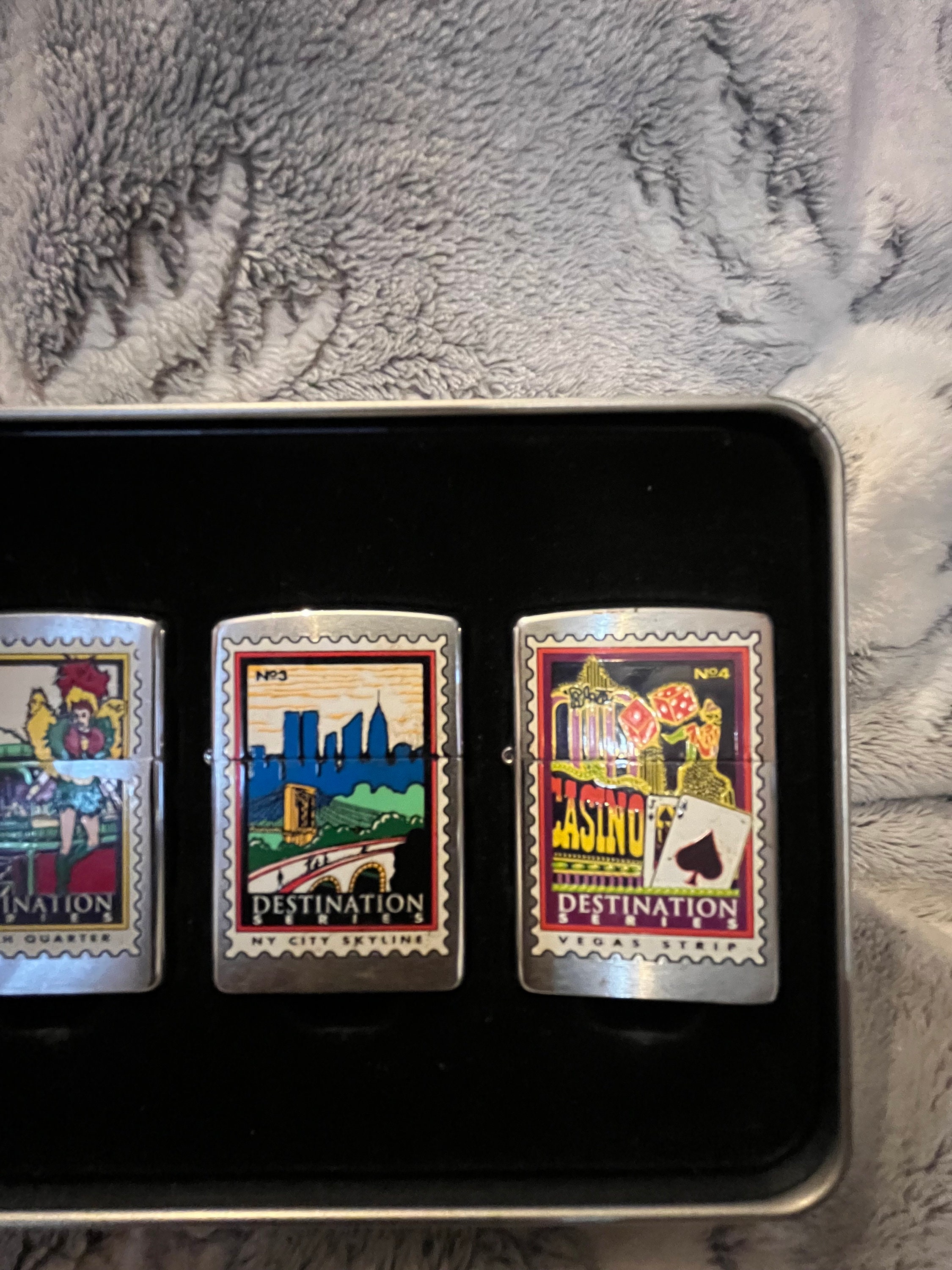 Set of 4 Zippo Lighters Destination Series in Tin Box Las Vegas NYC San Fran - Etsy