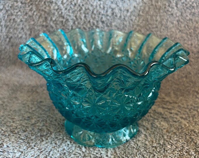 L E Smith Hermitage 6” Ruffled Edge Blue Cut Glass Bowl - Etsy