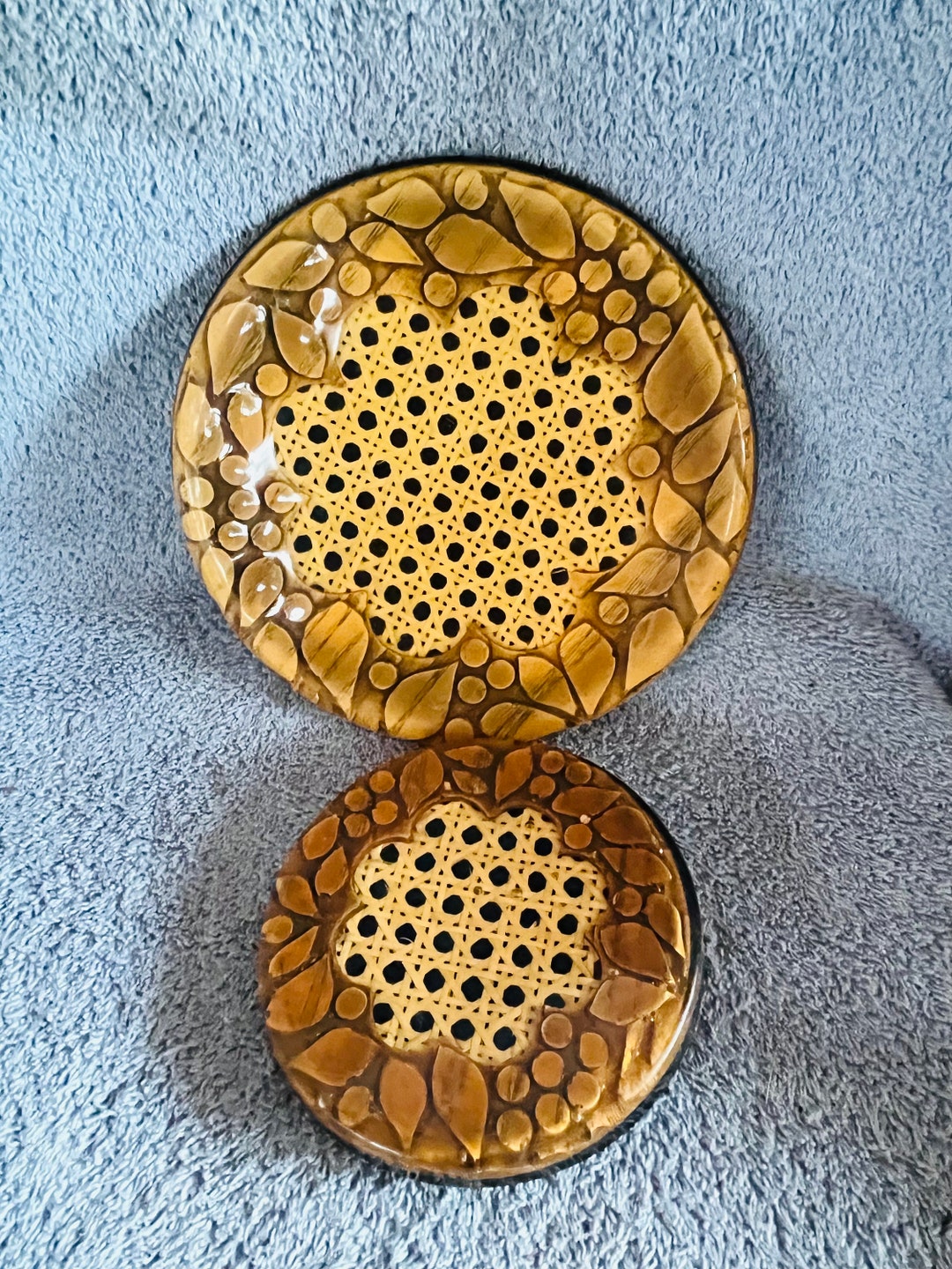 2 Vintage Wood and Epoxy Inlay Trivets - Etsy