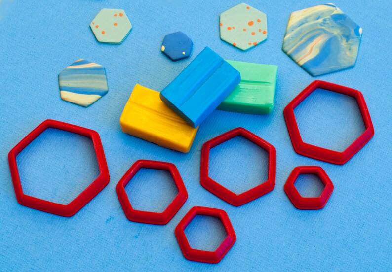 Hexagon Cutter Set of 7 L Geometric Clay Cutters L Polymer Clay Cutters ...