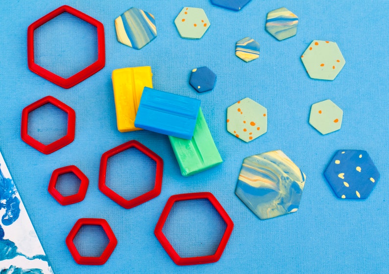 Hexagon Cutter Set of 7 L Geometric Clay Cutters L Polymer Clay Cutters ...