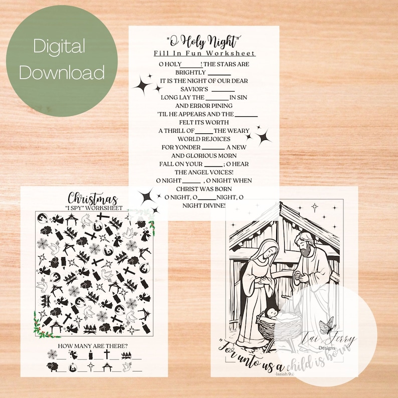 Christmas Worksheets for Kids: Christian Activity Printables (8.5x11 ...