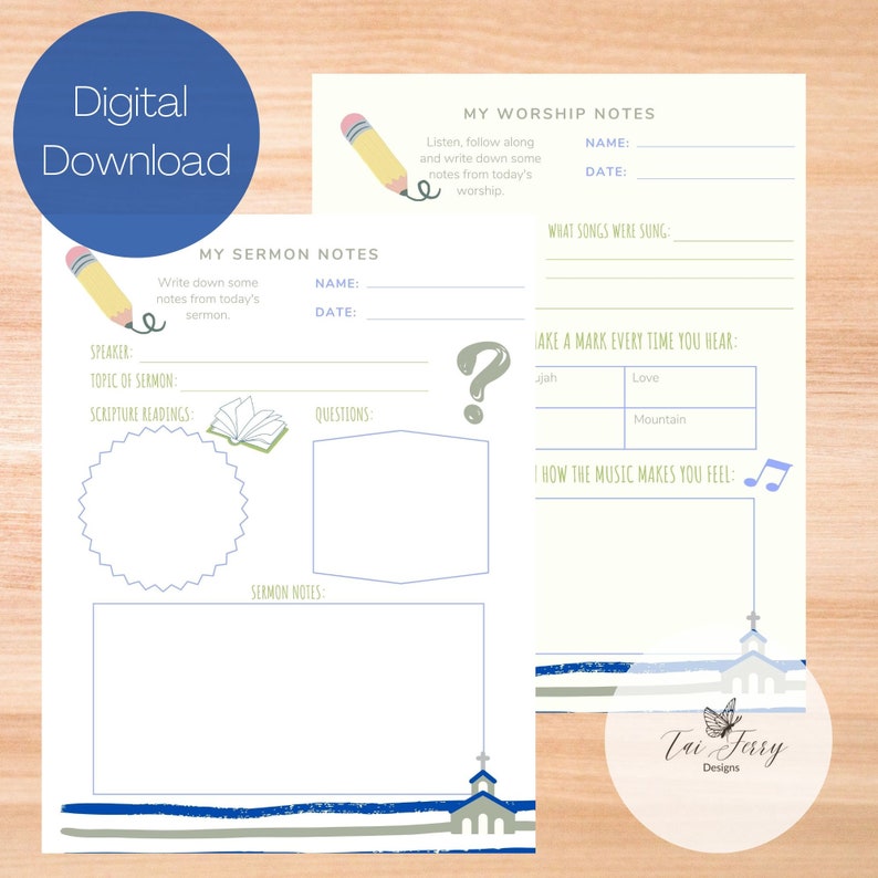 Worship and Sermon Notes for Kids, Printable Sermon Notes, Christian ...