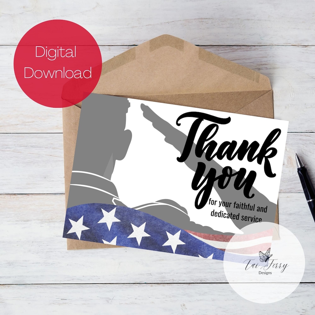 Military Retirement Thank You Card: Saluting Soldier (digital Download ...