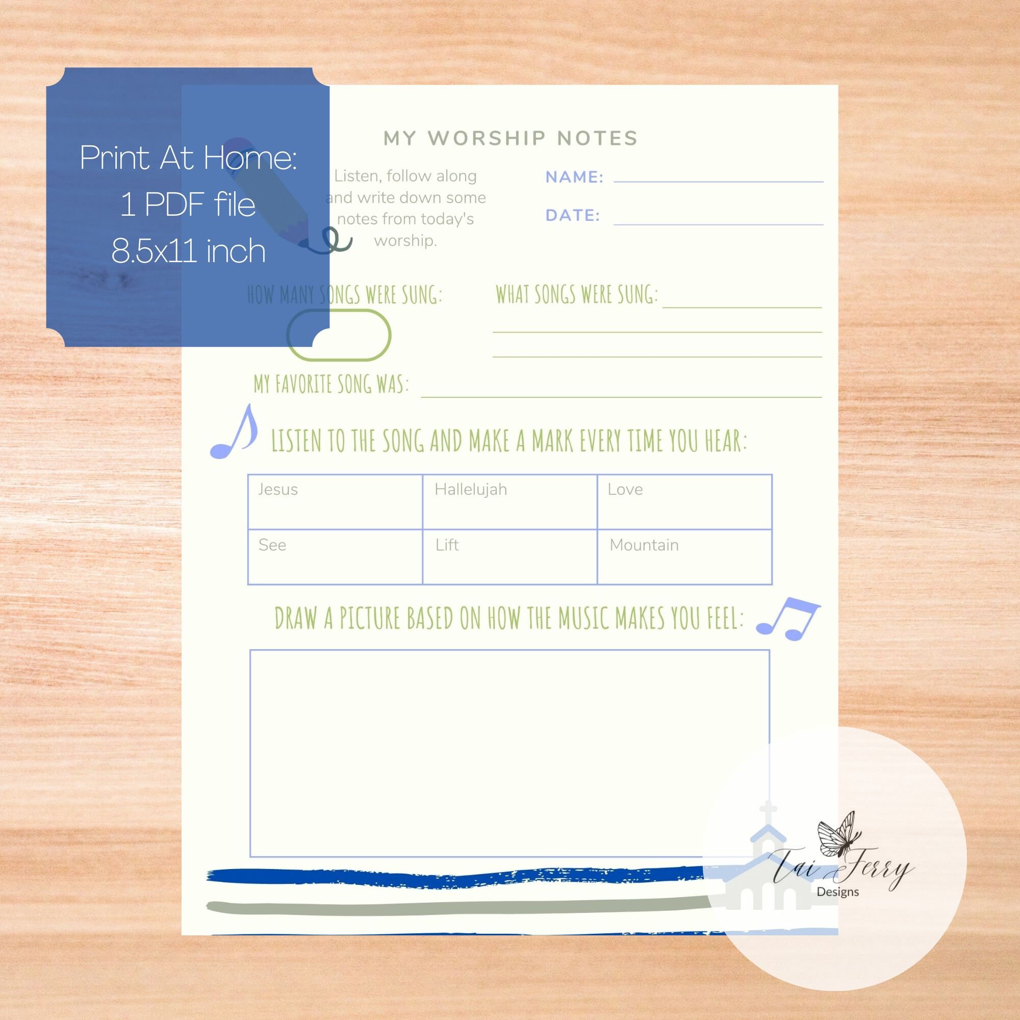 Worship and Sermon Notes for Kids, Printable Sermon Notes, Christian ...