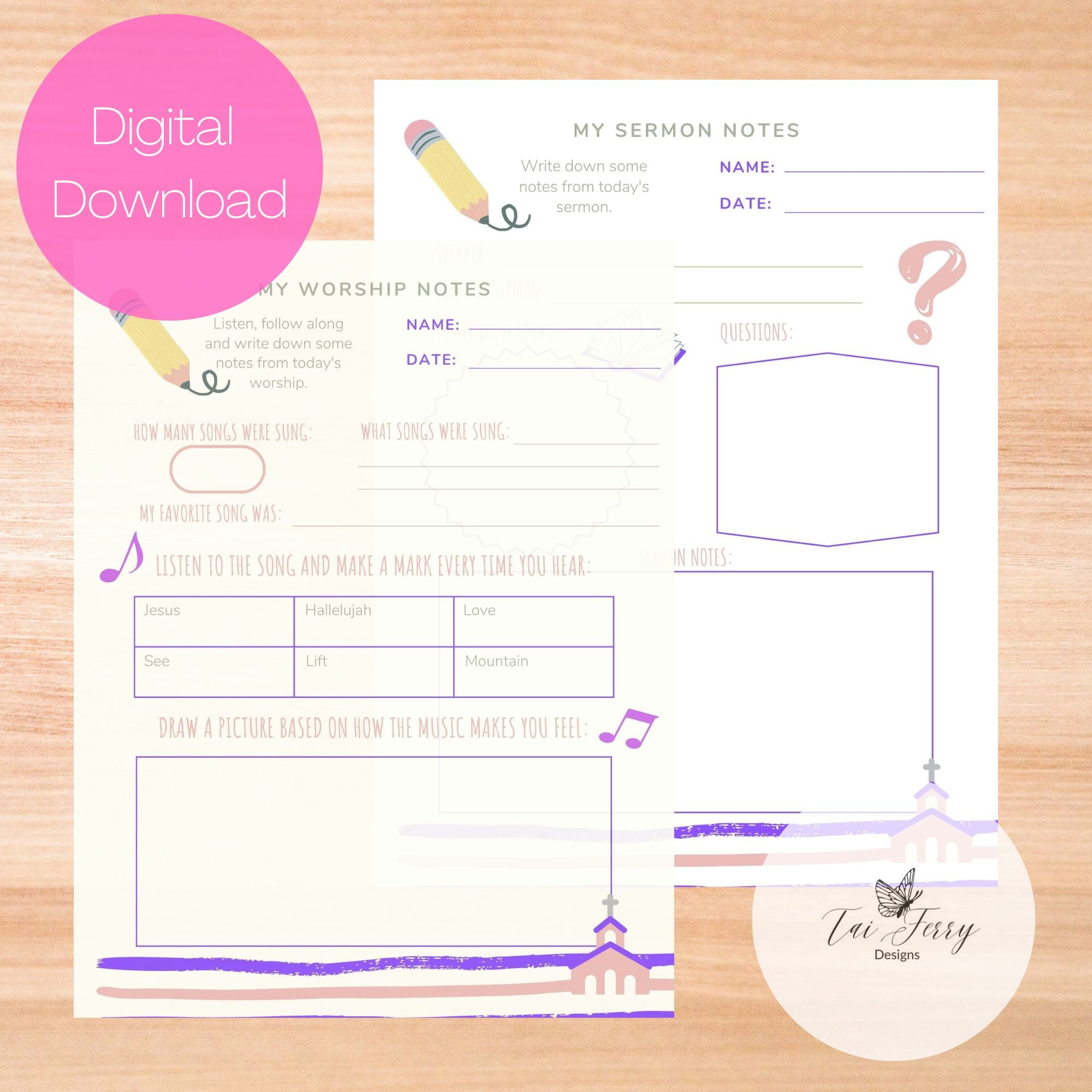 Worship and Sermon Notes for Kids, Printable Sermon Notes, Christian ...