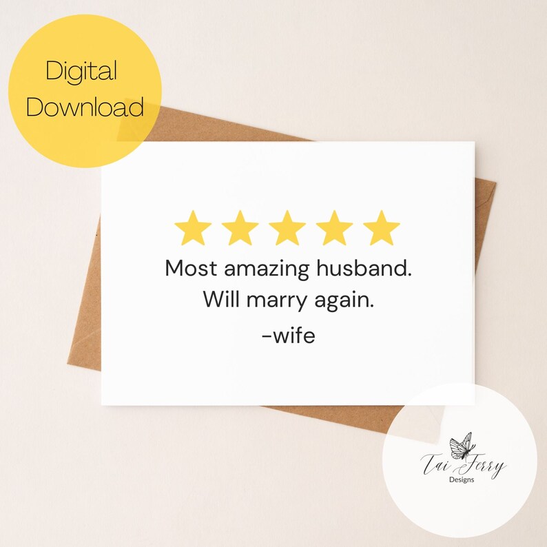 Husband Review Anniversary Card, Digital Download, Wedding Anniversary ...
