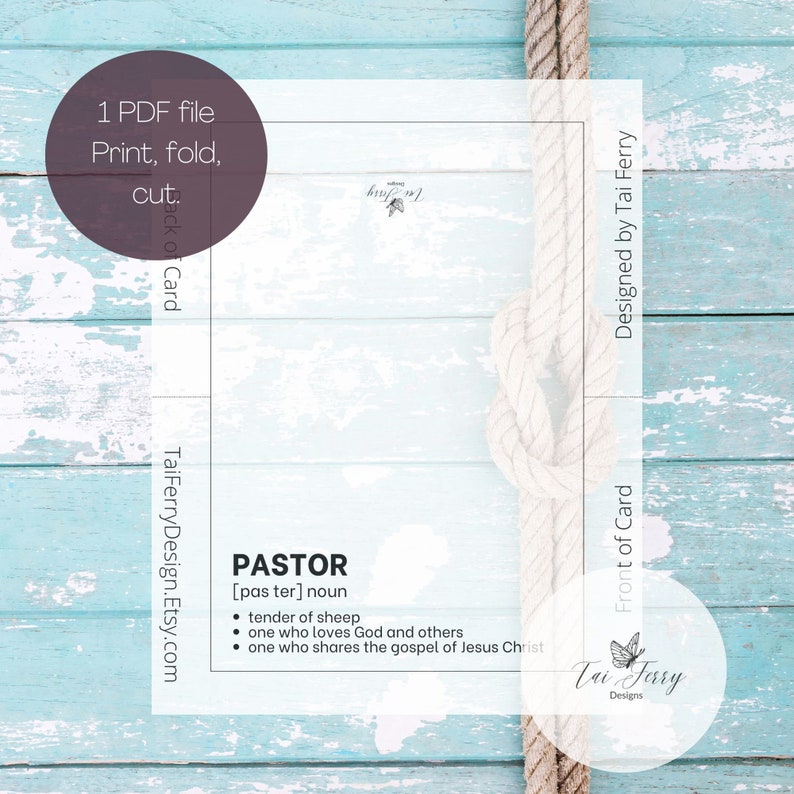 Pastor Appreciation Card Printable: Definition Design (digital Download ...