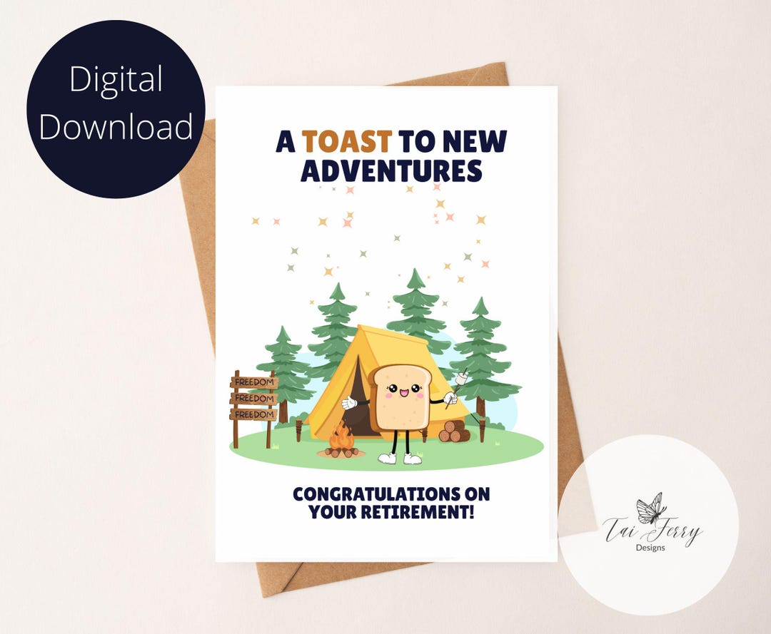 Camping Retirement Card: "toast to New Adventures" Printable (PDF ...