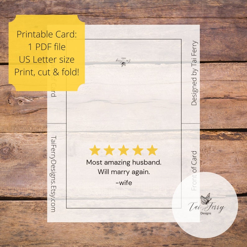 Husband Review Anniversary Card, Digital Download, Wedding Anniversary ...