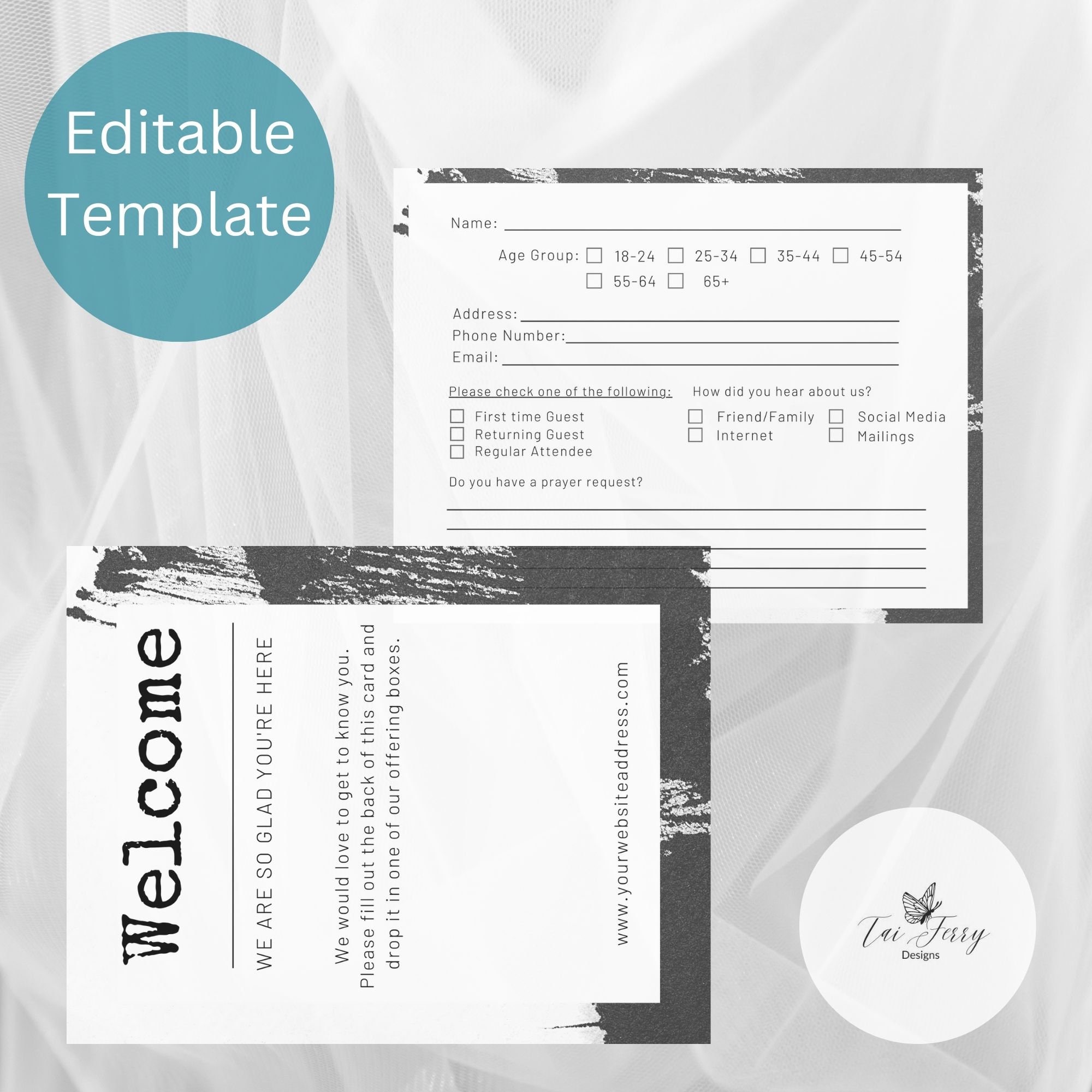 Modern Editable Church Connection Card Bundle With Giving Envelope ...