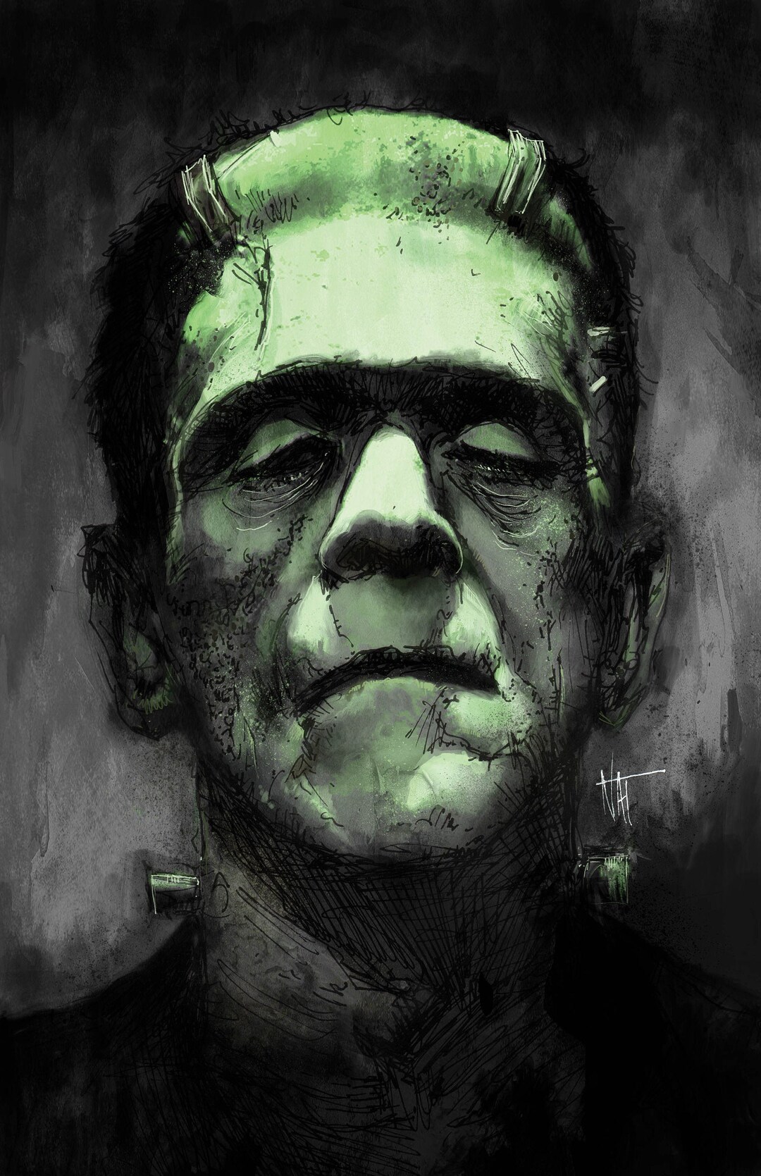 Frank, Classic, Green, 6 by 9 Print, Frankenstein, Frankenstein's ...