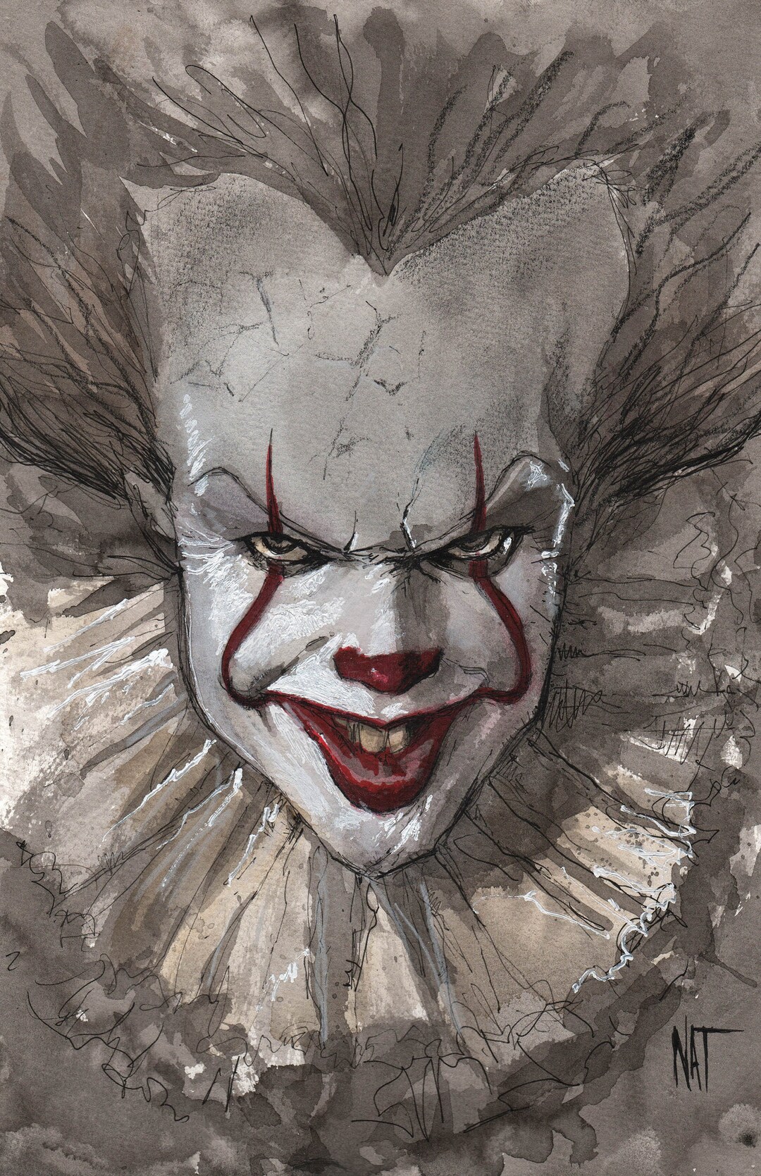 Pennywise, 6 by 9 Print, Pennywise Print, Nat Jones, Art Print, Famous ...