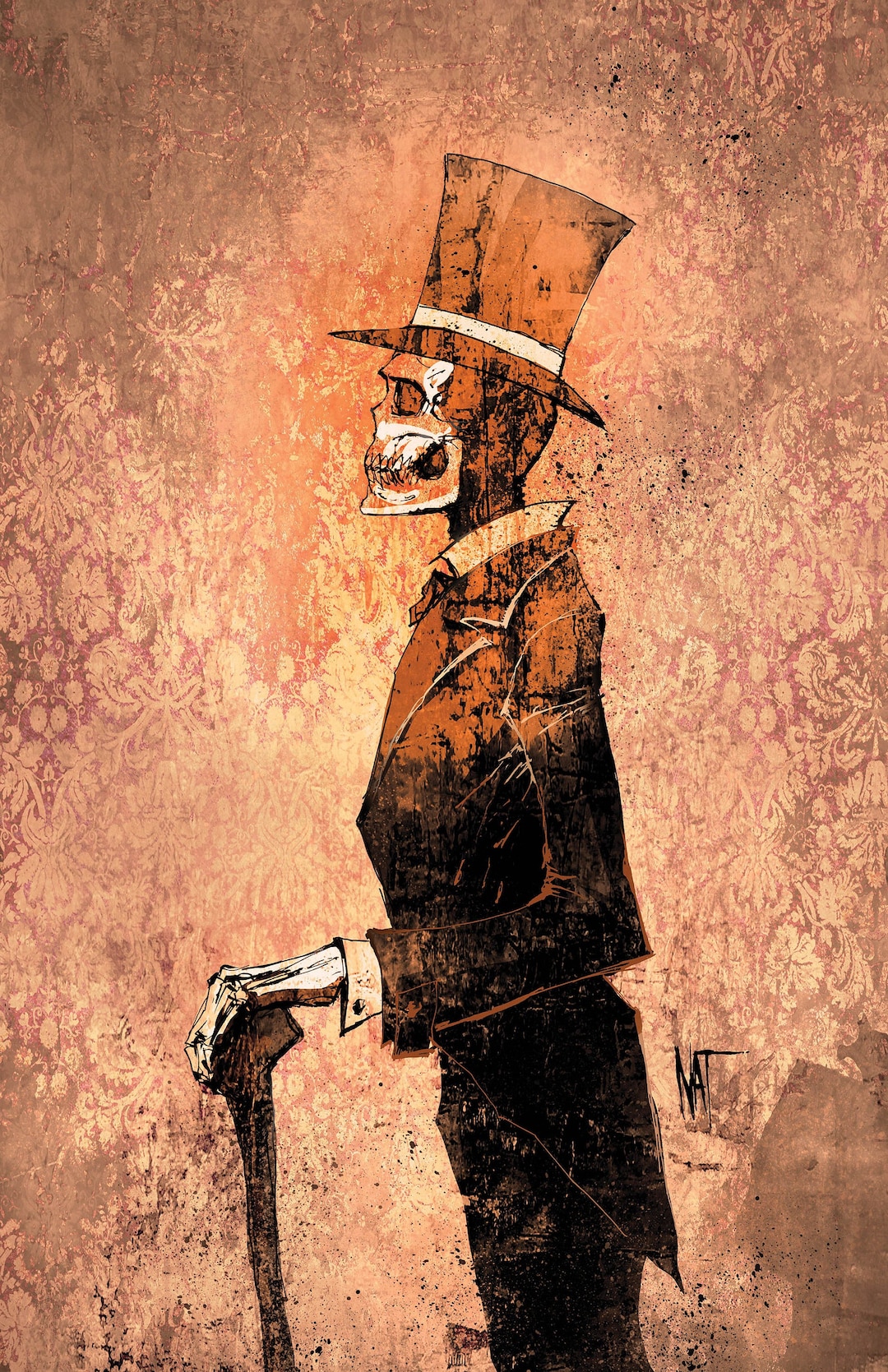 Dapper Skull, 6 by 9, Art Print, Nat Jones, Skeleton, Skull, Skeleton ...