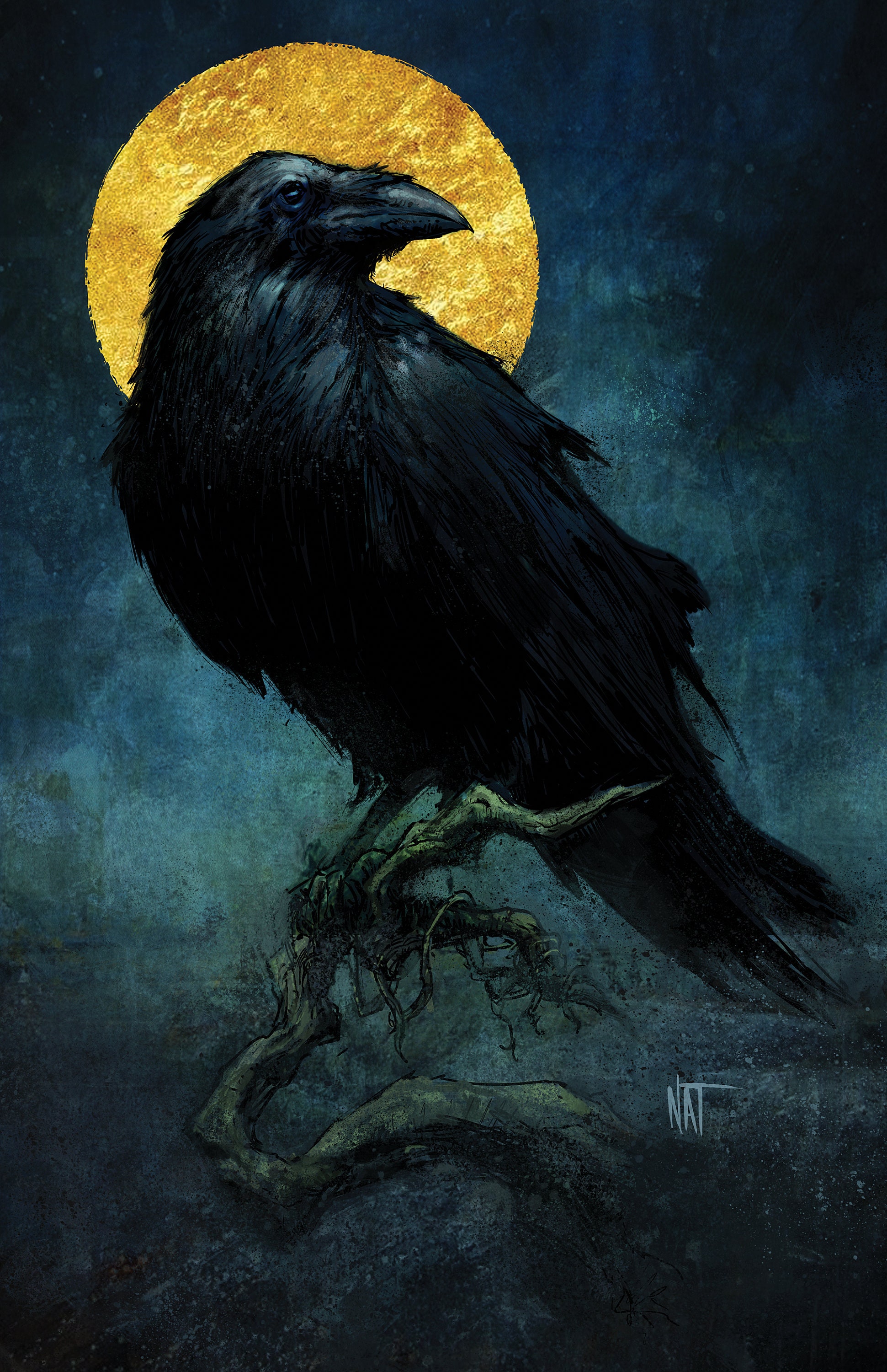 Moon Raven Print Par Nat Jones Raven Crow Black Bird Nat Etsy France