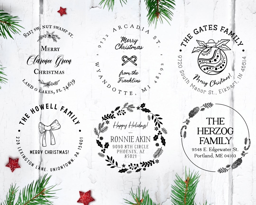 Merry Christmas Rubber Stamp Elegant Christmas Address Stamp Return ...