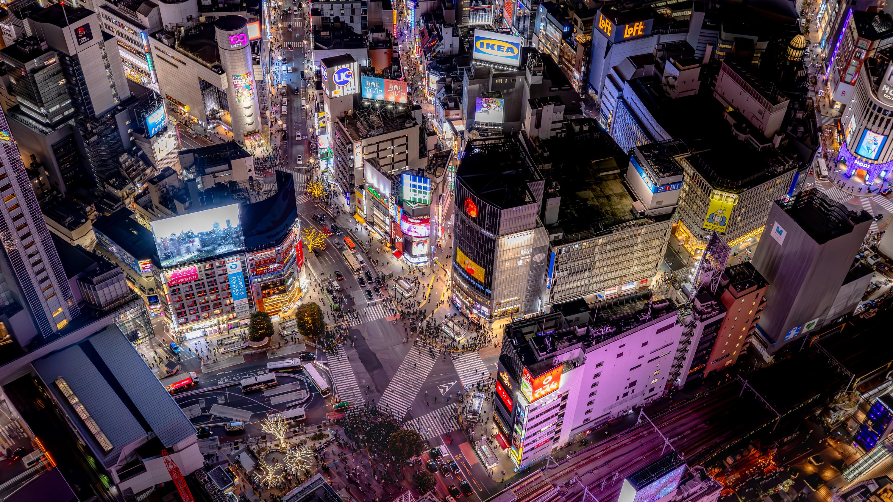 Shibuya Crossing Aerial Digital Print | Tokyo Neon Cityscape ...