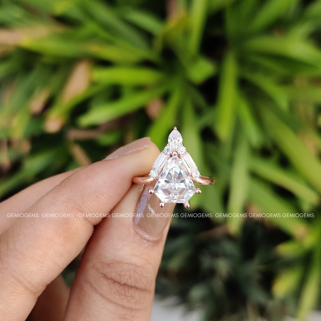 Unique Vintage Set Ring, 2.4 CT Lozenge Cut Colorless Moissanite ...