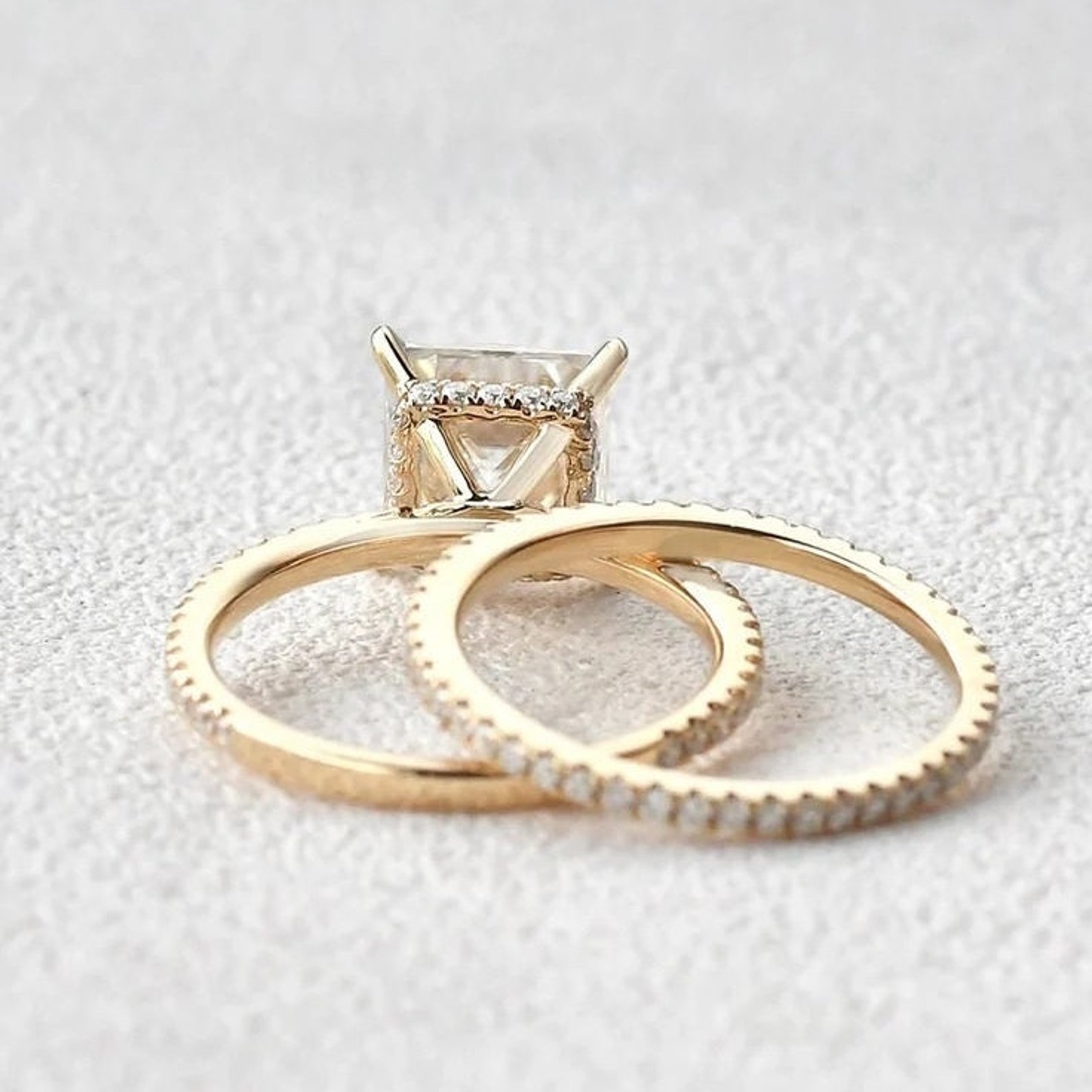 2 CT Princess Cut Moissanite Diamond Engagement Ring Set - Etsy