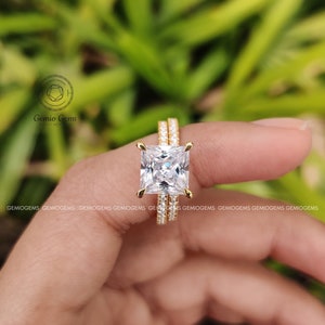 2 CT Princess Cut Moissanite Diamond Engagement Ring Set - Etsy