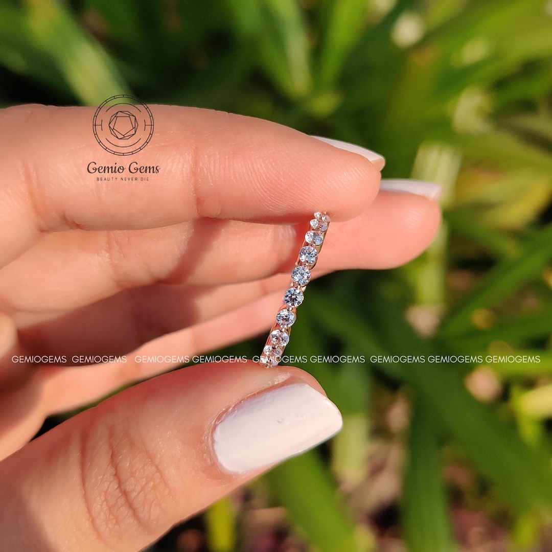 ON SALE -14K Solid Gold Single Prong Band, 2mm Round Full Eternity Band ...