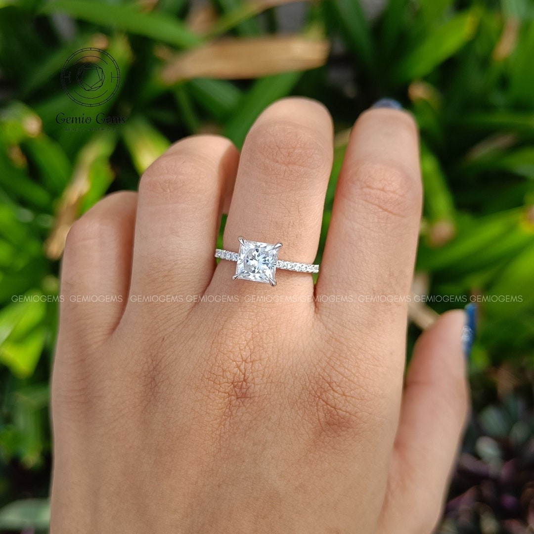 2 CT Princess Cut Moissanite Engagement Ring, Princess Cut Engagement ...