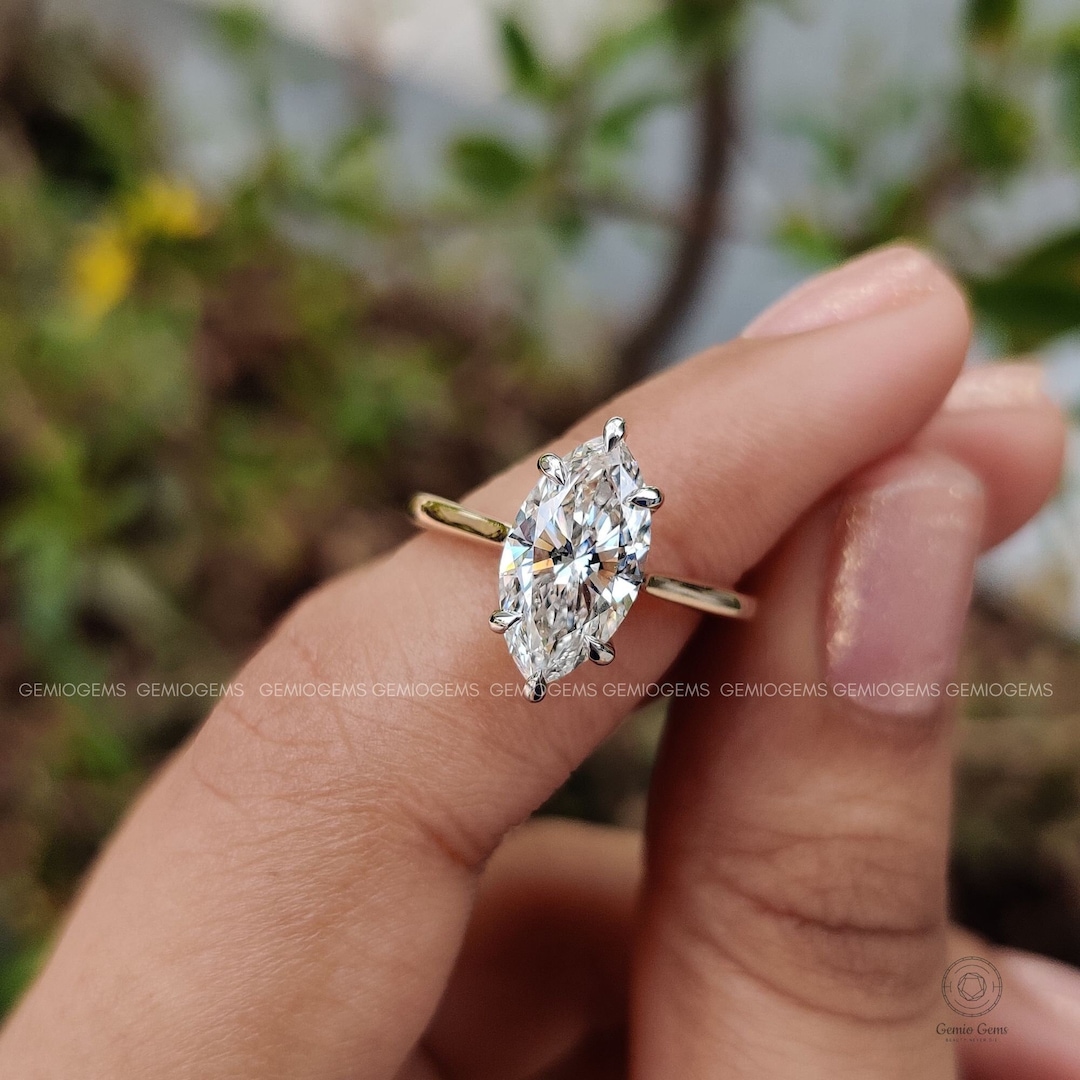 2 CT Marquise Lab Grown Diamond Solitaire Engagement Ring, CVD Diamond Ring for Anniversary Gift ...