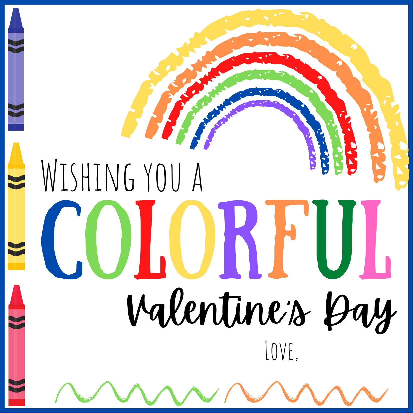 Wishing You a Colorful Valentine's Day Printable Tag - Etsy