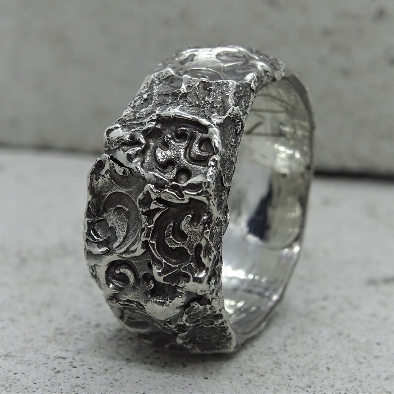 Chunky Silver Ring With a Flower Pattern and Other Handmade | Etsy