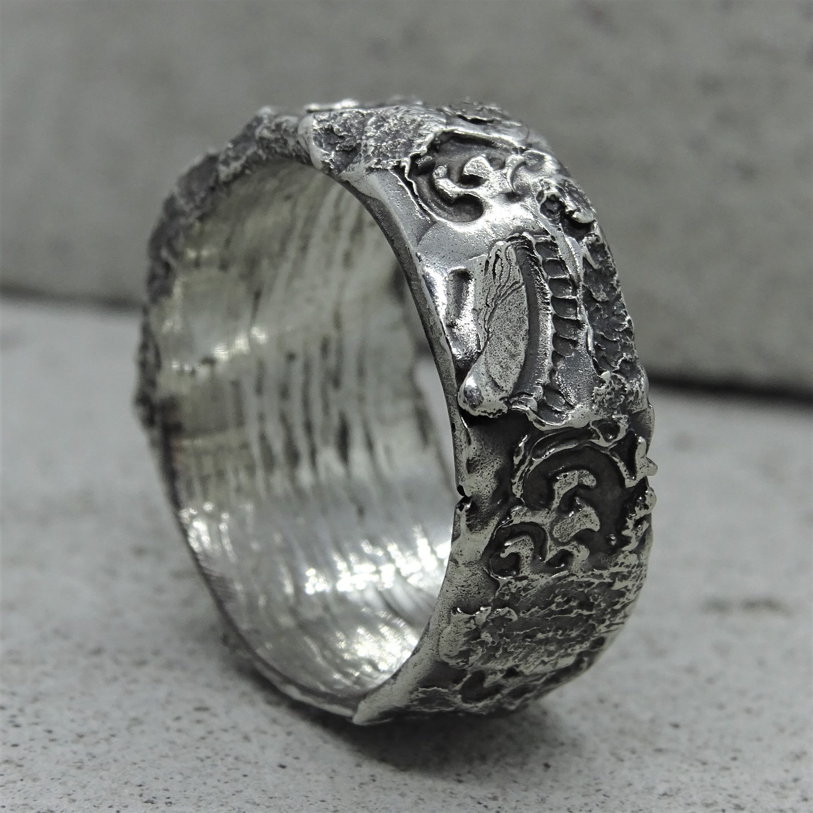 Chunky Silver Ring With a Flower Pattern and Other Handmade | Etsy