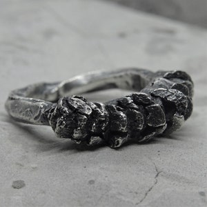 Basalt Ring-sorority Jewelry, Curved Oxidized Silver Brutalist Jewelry ...