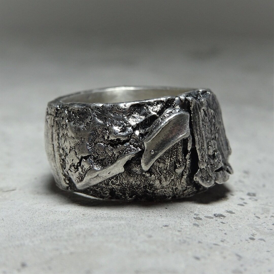 Unusual Chunky Ring With a Unique Texture of Molten Silver and Stone ...