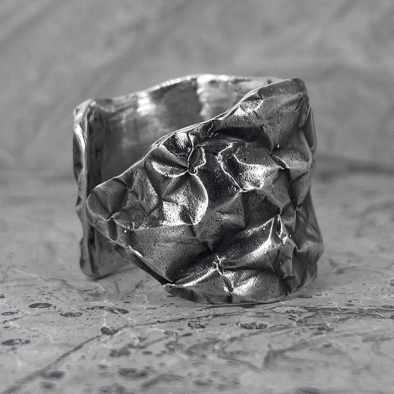 Crumpled Ring-a Very Wide Open Ring With a Texture Reminiscent - Etsy