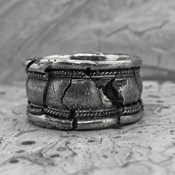 COLUMN Ring-wide Men's Ring the Surface is Riddled With - Etsy