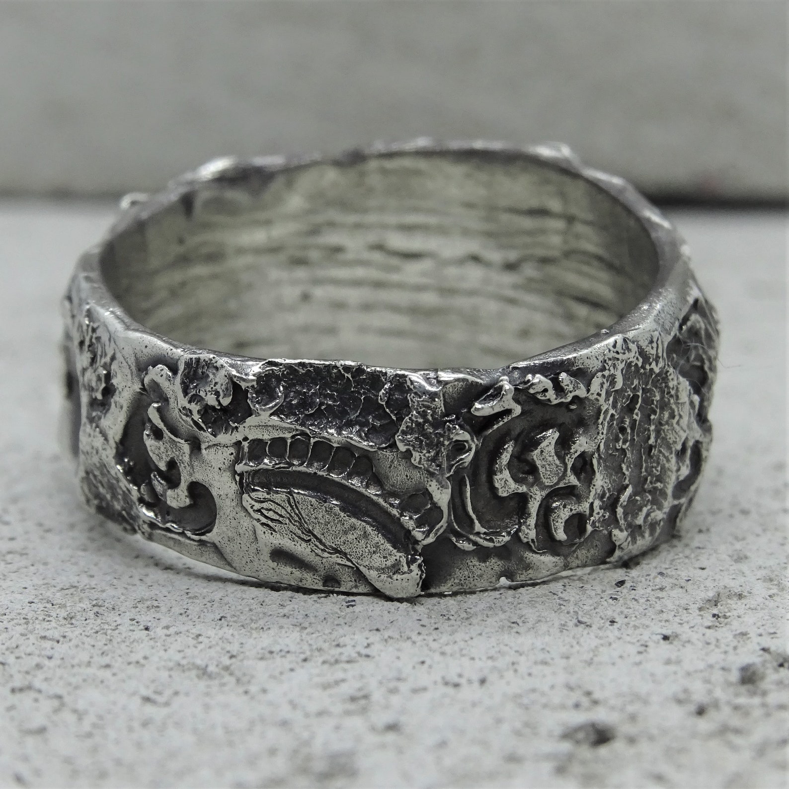 Chunky Silver Ring With a Flower Pattern and Other Handmade | Etsy