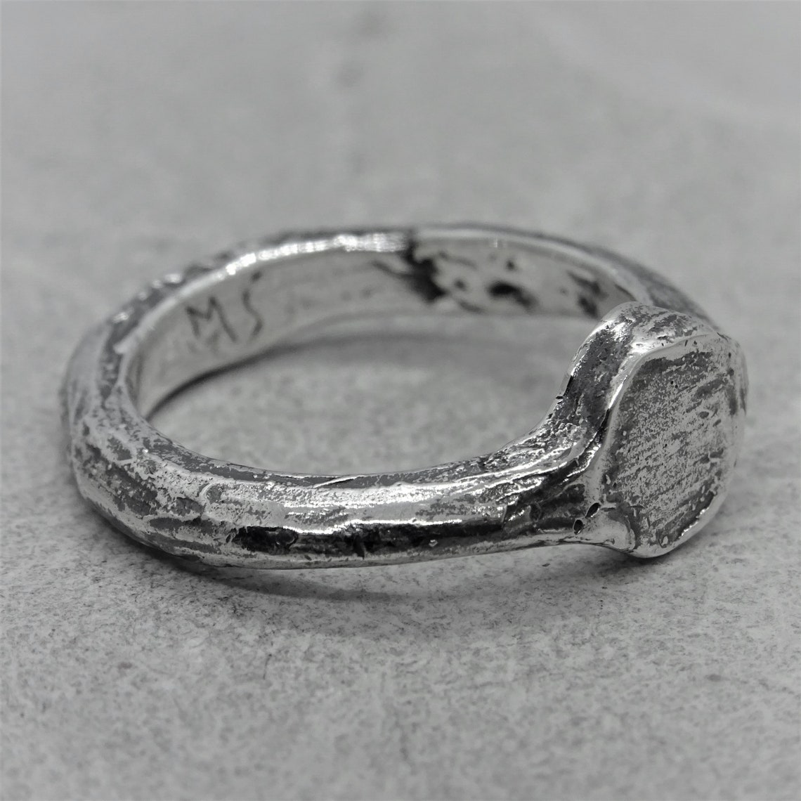 Moon ring handmade molten minimalistic silver ring with a | Etsy