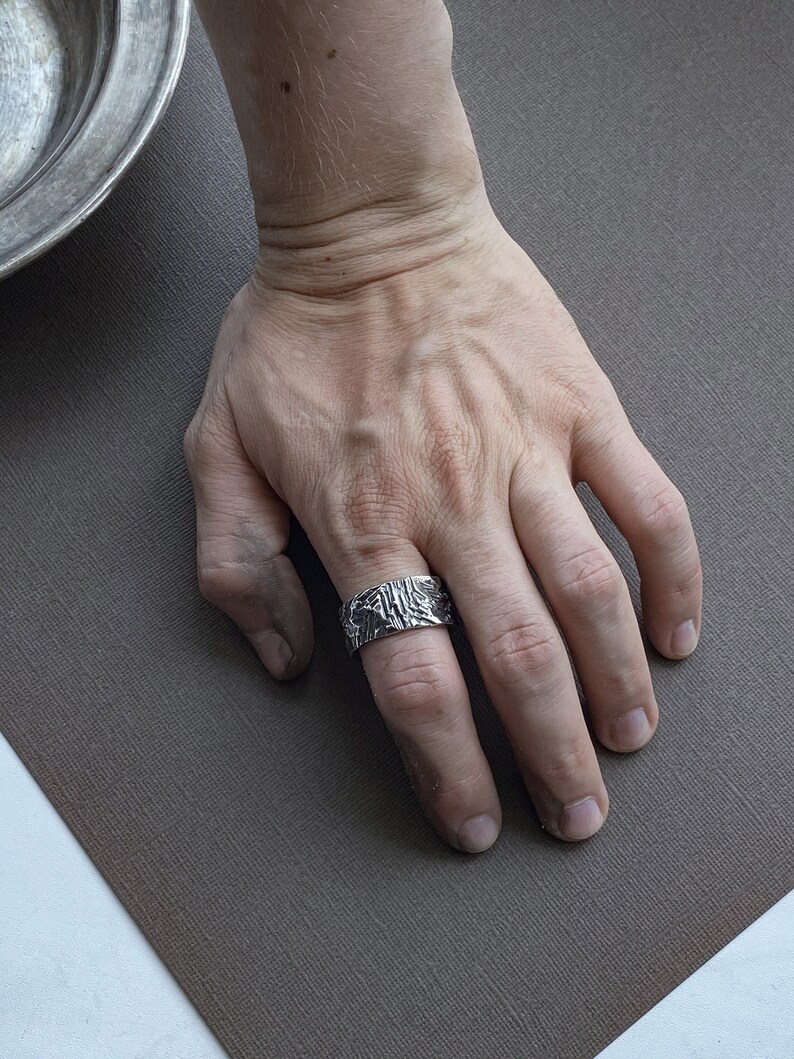 SILVER STONE Extra-wide Ring for Men Rough Stone | Etsy