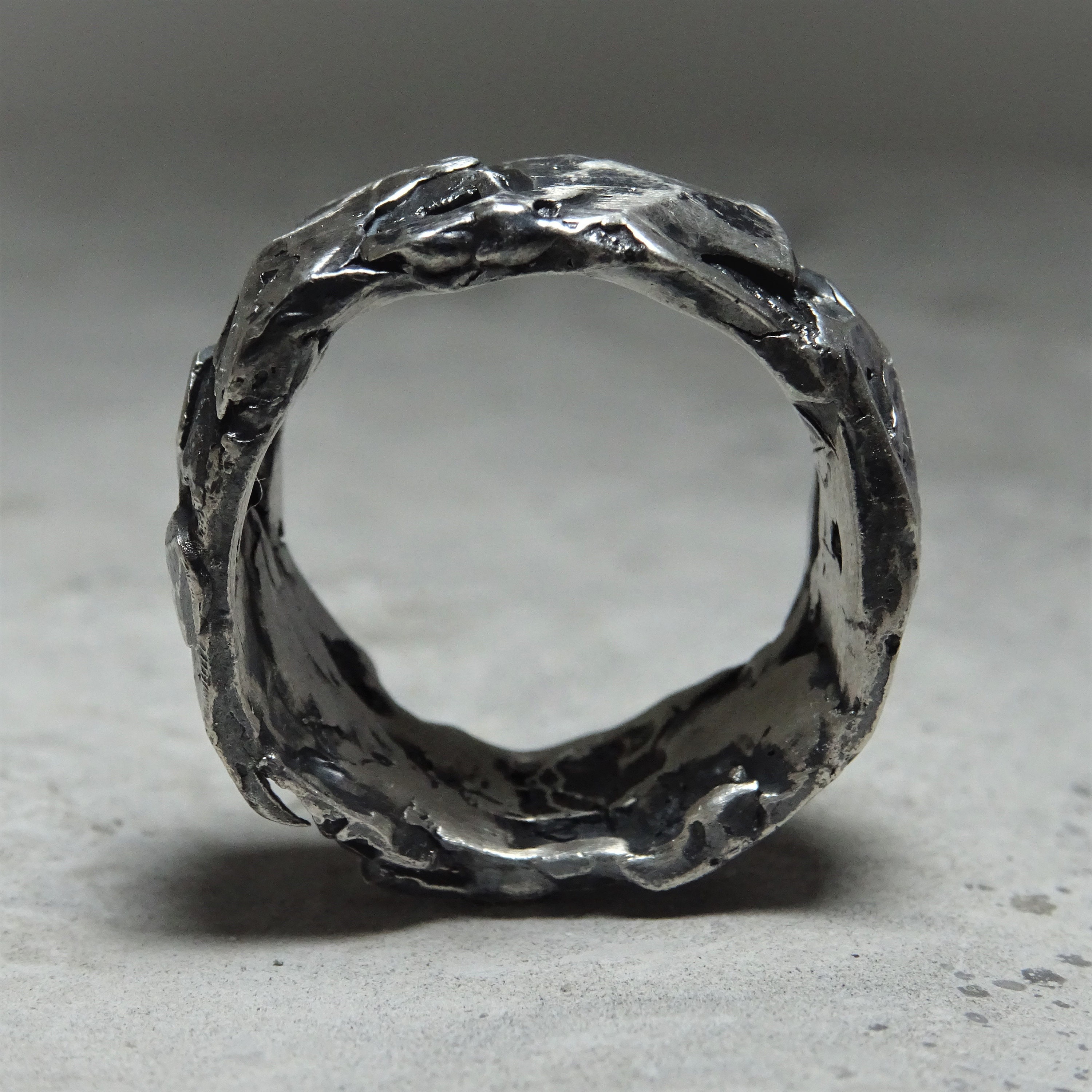 STRATUM Ring With a Unique Texture of Molten Silver Wide | Etsy