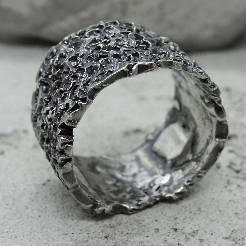 Acid Rain-extra Wide Molten Silver Ring With Volcanic - Etsy