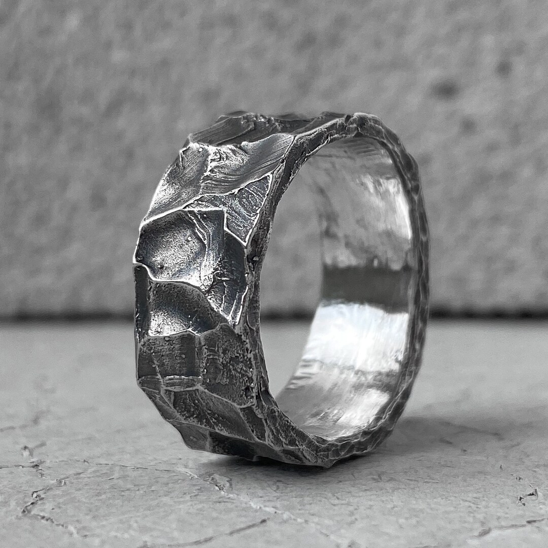 WAVE Ring-mens Ring With Volcanic Oxidation, Unusual Gift for Him ...