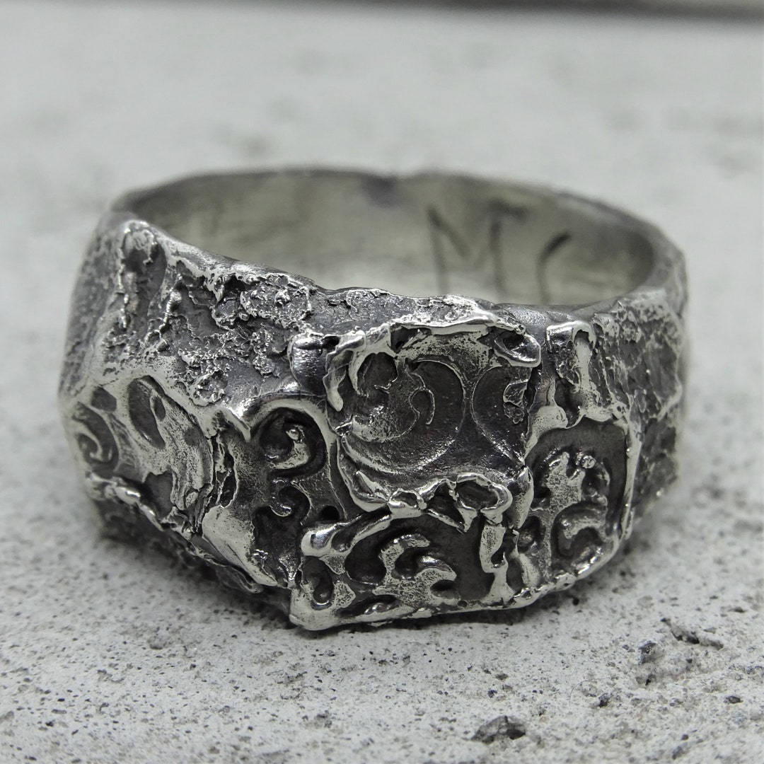 Chunky Silver Ring With a Flower Pattern and Other Handmade Jewelry ...