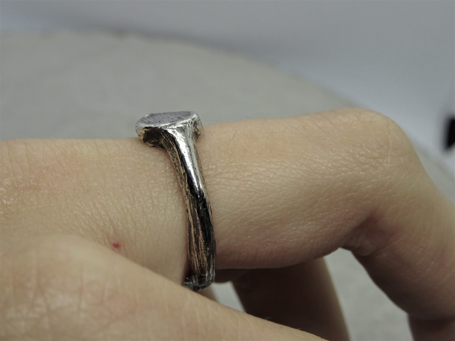 Moon ring handmade molten minimalistic silver ring with a | Etsy