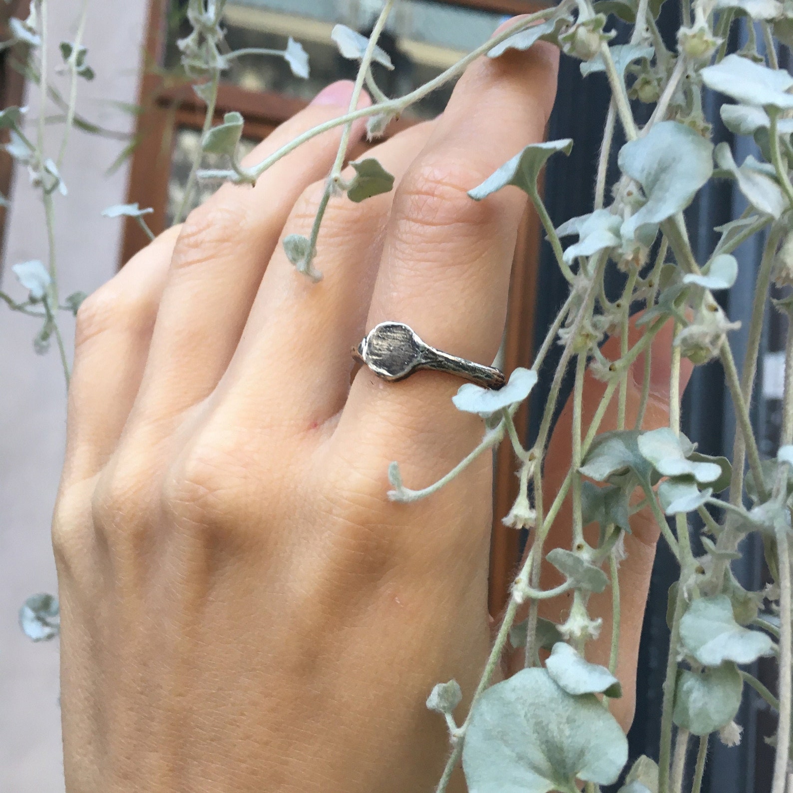 Moon ring handmade molten minimalistic silver ring with a | Etsy