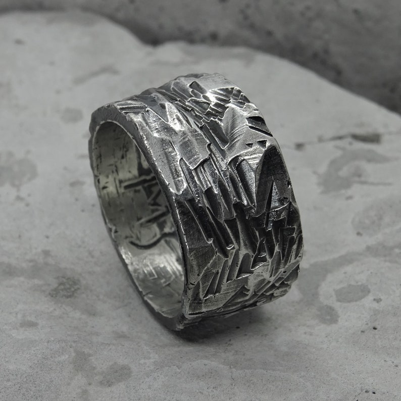 SILVER STONE Extra-wide Ring for Men Rough Stone - Etsy
