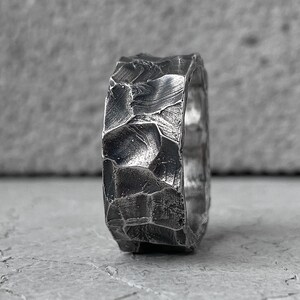 WAVE Ring-mens Ring With Volcanic Oxidation, Unusual Gift for Him ...