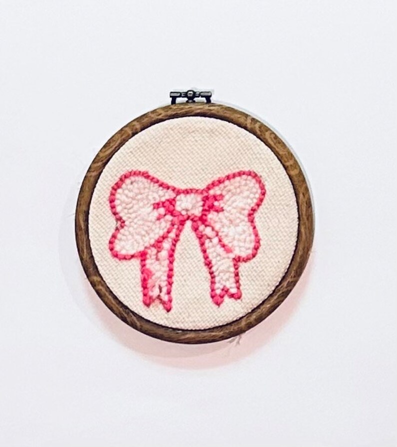 Pink Bow Punch Needle Wall Art - Etsy
