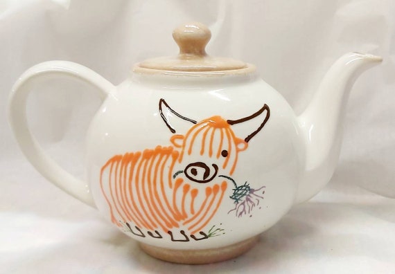 Highland cow Teapot for 2 hand painted ceramic teapot | Etsy