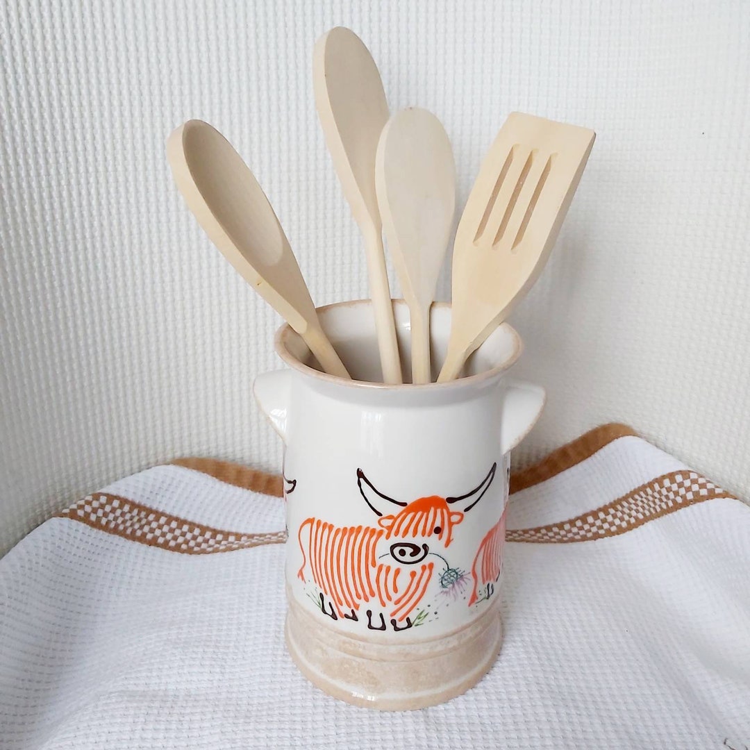 Highland Cow Utensil Pot, Traditional Shape Churn, Vase, Farmhouse ...