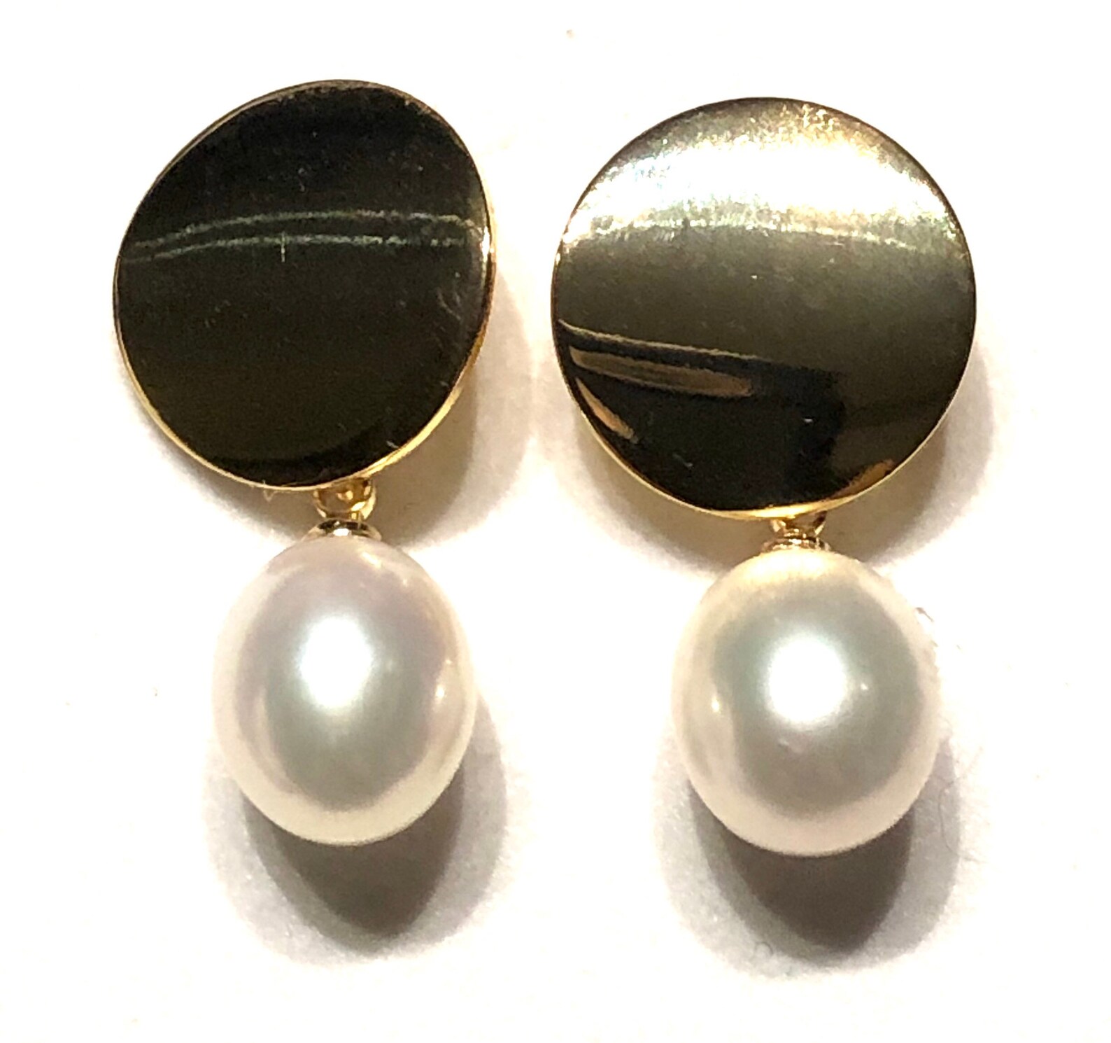 Big Gold Button Pearl Drop Earring White Pearl Earrings | Etsy