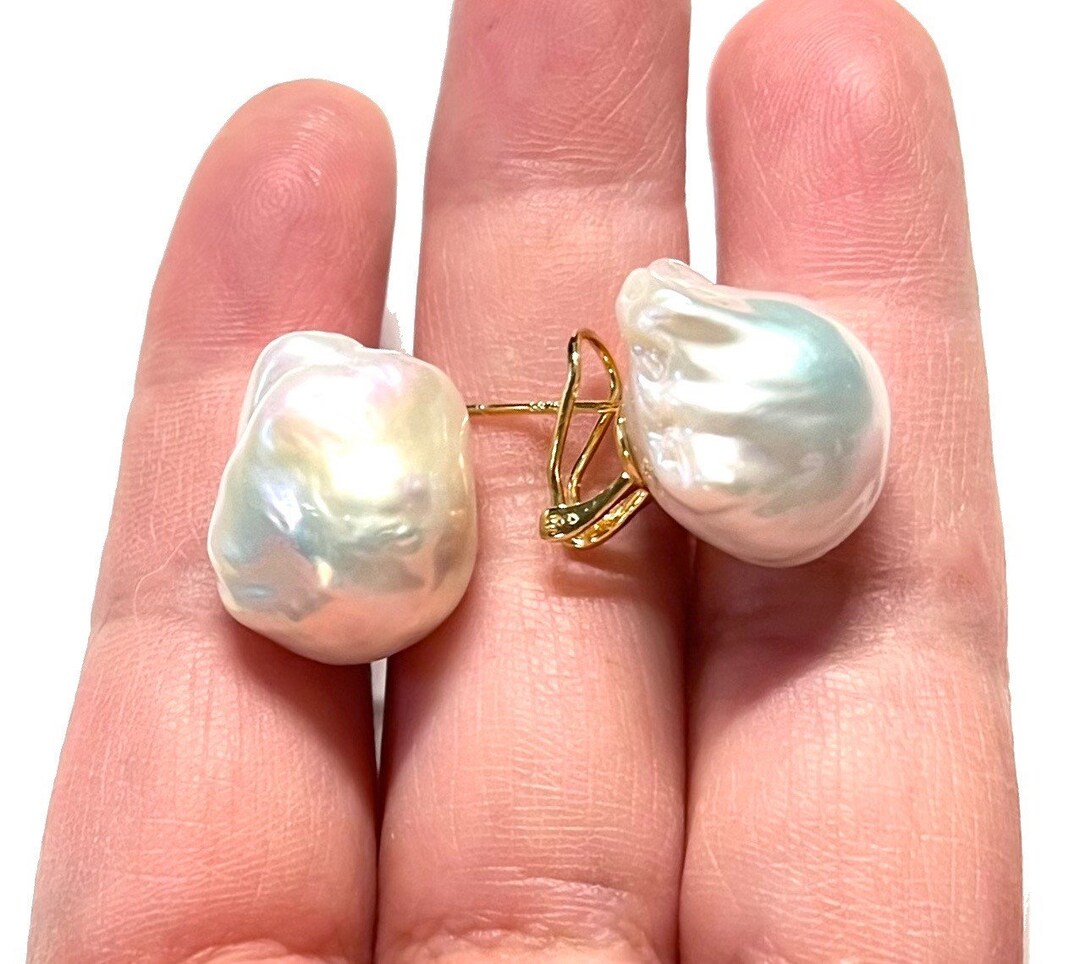 Sterling Large Baroque Pearl Stud Earring Gnarly Baroque Pearl Earring ...